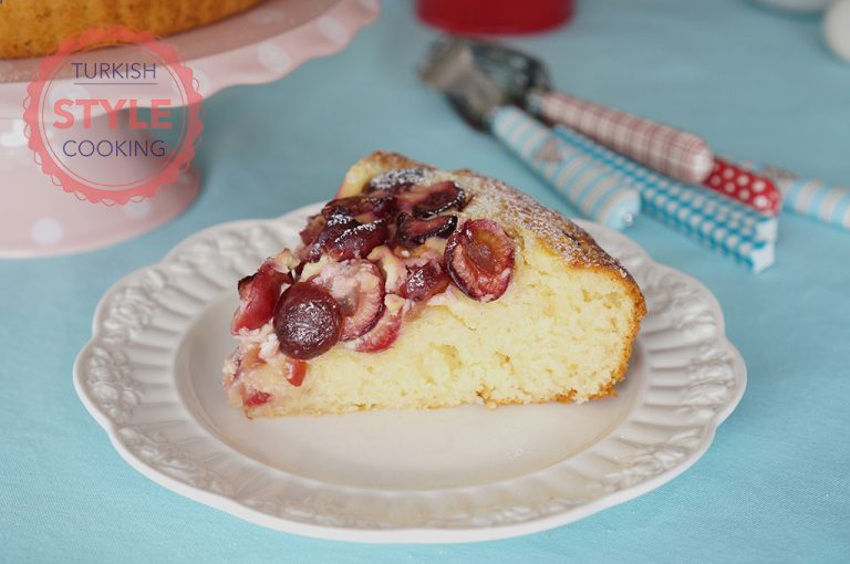 Cherry Yogurt Cake Recipe - Turkish Style Cooking
